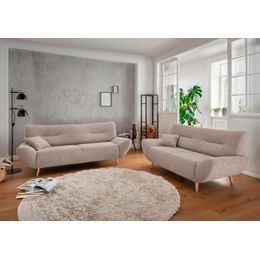 Polstergarnitur Home Affaire "Drago, modern und zeitlos, aktuelle Formensprache, komfortabel", beige, H:81cm T:90cm, 100% Polyester, Sitzm&ouml;bel-Sets, als Sessel/Polsterecke erh&auml;ltlich, versch. Stoffe, inkl. 2 Zierkissen