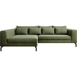 Ecksofa Home Affaire "Cross, mit softem Sitz, L-Form, wendbare Zierkissen, Breite 284 cm", gr&uuml;n (hunter), B:284cm H:82cm T:172cm, 100% Polyester, Sofas, Ecksofa, Couch mit vielen Kissen, stylische Kreuznaht, elegante Metallf&uuml;&szlig;e
