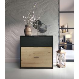 Kommode Home Affaire "PERY Sideboard mit 3 Schubladen, Maße B/T/H: 80/40/79 cm", schwarz, natur, B:80cm H:79,3cm T:40cm, Melamin, Sideboards, Kommode