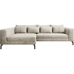 Ecksofa Home Affaire "Cross, mit softem Sitz, L-Form, wendbare Zierkissen, Breite 284 cm", beige (cannoli cream), B:284cm H:82cm T:172cm, 88% PES; 12% Nylon, Sofas, Ecksofa, Couch mit vielen Kissen, stylische Kreuznaht, elegante Metallf&uuml;&szlig;e