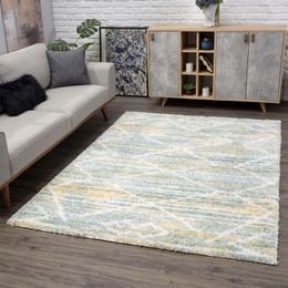 Hochflor-Teppich Carpet City "Pulpy 557", blau, B:80cm H:30mm L:300cm, Polypropylen (PP), Teppiche, besonders weich, Ethno Look, ideal für Wohnzimmer & Schlafzimmer