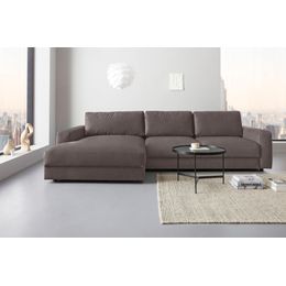 Ecksofa Home Affaire "Bloomfield, elegant, viel Platz, Mega Couch, Breite 303cm, L-Form", grau (taupe), B:303cm H:84cm T:176cm, 100% Polyester, Sofas, Ecksofa, extra tiefe Sitzfl&auml;che, wahlweise mit Sitztiefenverstellung