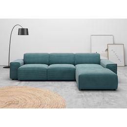 Ecksofa Home Affaire "Glimminge auch in Breitcord, Feincord, Boucl&eacute; + Easy care-Bezug", blau (petrol), B:294cm H:71cm T:191cm, 12% Polyaxryl, 88% Polyester, Sofas, Ecksofa, L-Form, Breite 294, Zierkissen