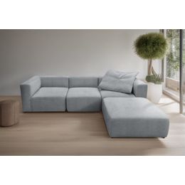 3-Sitzer Home Affaire "Utvik kann individuell zusammengestellt werden", grau, B:301cm H:69cm T:108cm, 95% Polyester, 5% Nylon, Sofas, Modulsofa, bestehend aus 2 Eck-, 1 Mittelelement und 1 Hocker