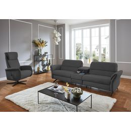 3-Sitzer Home Affaire "Bellaria, inklusive 2x Relaxfunktion motorisch mit Herz-Waage-Beschlag", grau (anthrazit), B:239cm H:84cm T:92cm, 76% Polyacryl, 24% Polyester, Sofas, Zwischenelement mit Tisch, Steckdose & USB-Ladestation
