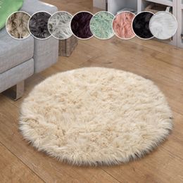 Fellteppich Paco Home "Playa 960", beige (cream), H:64mm &Oslash;:90cm, Polyester, Teppiche, Fellteppich, Kunstfell, Flokati-Optik, Hochflor, weich und flauschig, Uni-Farben
