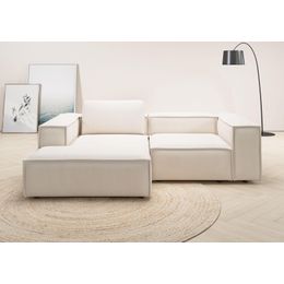 Ecksofa Home Affaire "Watertown, kompakte L-Form, 246 cm breite f&uuml;r kleinere R&auml;ume", beige (nature), B:246cm H:68cm T:171cm, 100% Polyester, Sofas, Ecksofa, modernes Ecksofa mit Feincordbezug, platzsparend & bequem