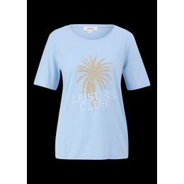 T-Shirt s.Oliver, Damen, Gr. 42, blau (pastell blau), Obermaterial: 100% Baumwolle, bedruckt, relaxed fit taillenbedeckt, Rundhals, Shirts T-Shirt, mit Print