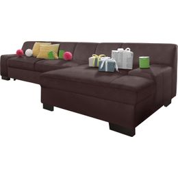 Ecksofa DOMO collection "Norma, elegant & modern, mit flachen Armlehnen, Breite 268cm, L-Form", braun (mokka), B:268cm H:74cm T:153cm, NaturLEDER in Sitz und R&uuml;cken. Korpus in passendem Kunstleder SOFTLUX bezogen;Struktur (90% Polyester, 10% Polyacryl);Mosel Struktur (100% Polyester);Kunstleder SOFTLUX;Microfaser-PRIMABELLE (100% Polyester), Sofas, Ecksofa, wahlweise mit Bettfunktion
