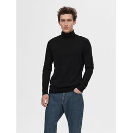 Rollkragenpullover Selected "SLHBERG ROLL NECK NOOS", Herren, Gr. M, schwarz, Strick, Obermaterial: 100% Baumwolle, unifarben, regular fit normal, Rundhals, Rippbündchen, Pullover Rollkragenpullover