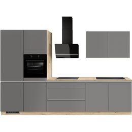 K&uuml;che IMPULS K&Uuml;CHEN ""Dublin", Anti Fingerprint Oberfl&auml;che, Schubk&auml;sten mit Soft-Close", k&uuml;che: grau, arbeitsplatte: eiche nachbildung hell, B:340cm H:222cm T:60cm, Komplettk&uuml;chen-Sets, K&uuml;chenzeile, vormontiert, wahlweise mit E-Ger&auml;ten, mit Vollauszug, Breite 340 cm