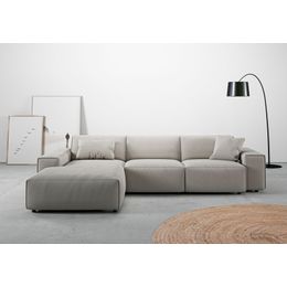 Ecksofa Home Affaire "Glimminge auch in Breitcord, Feincord, Boucl&eacute; + Easy care-Bezug", grau (hellgrau), B:294cm H:71cm T:191cm, 100% Polyester, Sofas, Ecksofa, L-Form, Breite 294, Zierkissen
