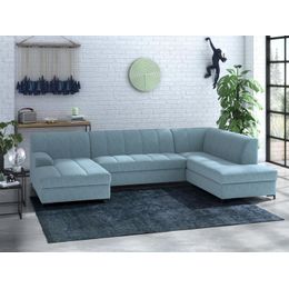 Wohnlandschaft Home Affaire "Balme, moderne Formensprache, zeitloses Design, U-Form", blau (petrol), B:297cm H:75cm T:195cm, 95% Polyester, 5% Nylon, Sofas, Wohnlandschaft, Inkl. Zierkissen, wahlweise mit Bettfunktion