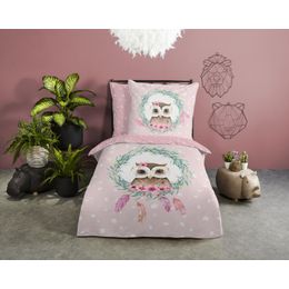 Kinderbettw&auml;sche Good Morning "Owli", rosa, B/L: 135cm x 200cm, 1 Stk., 1 Stk., Renforc&eacute;, B/L: 80cm x 80cm, 2 Stk., Renforc&eacute;, Obermaterial: 100% Baumwolle, Bettw&auml;sche, Baumwolle, 135x200, Rei&szlig;verschluss, Wende, Kind, M&auml;dchen, Rosa, Eule