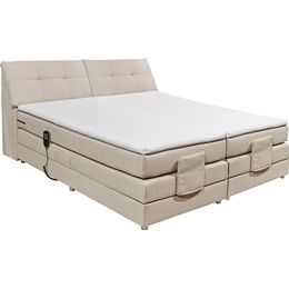 Boxspringbett ED EXCITING DESIGN "Carpino wahlweise in den Breiten 120cm oder 180cm erh&auml;ltlich", beige (beige artemis 01 ivory creme), B:182cm L:234cm, Komplettbetten, Boxspringbett, inkl. Motor, Stauraum im Kopfteil und Topper
