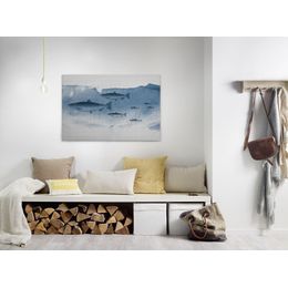 A.S. Cr&eacute;ation Leinwandbild A.S. CR&Eacute;ATION "into the blue", blau (farbe rahmen: holzfarben, farbe bild(er): blau, grau), B:90cm H:60cm, Holz, Stahl, Bilder, Leinwandbild, Keilrahmen Unterwasser Welt Fische Leinwand-Bild Wohnzimmer modern