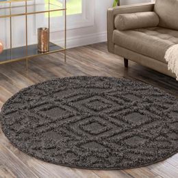 Hochflor-Teppich Sanat "Luxus 3506", grau (mittelgrau), H:30mm &Oslash;:120cm, Kunstfaser, Teppiche, robuster Langflor, weich, Wohnzimmer, Schlafzimmer