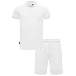 Poloshirt Ragwear "Set Porpi", Herren, Gr. XXL (56), weiß, Material: 50% Baumwolle, 50% Polyester, bequem knieumspielend, tiefer V-Ausschnitt, eng, Shirts, Modisches Herren Set aus Hemd und kurzer Hose