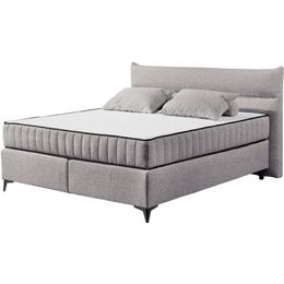Boxspringbett ED EXCITING DESIGN "Vlieland", grau, B:210cm L:214cm, 95% Polyester, 5% Cotton, Komplettbetten, Boxspringbett, Premium 9-Zonen-Tonnentaschenfederkern Duo-Matratze mit Kokosmatte