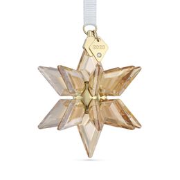 Dekohänger SWAROVSKI "ORNAMENT FESTIVE 3D 2023, 5651397, 5653577", weiß (champagner, goldfarben, weiß), Dekohänger, B/H/T: 4,6cm x 5,9cm, Kristallglas, Metall, Polyester, Swarovski Kristall, B:4,6cm H:5,9cm