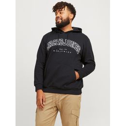 Jack & Jones PlusSize Hoodie "JJECALEB VARSITY SWEAT HOOD NOOS PLS", Herren, Gr. 3XL, schwarz, Sweatware, Obermaterial: 70% Baumwolle, 30% Polyester, JACK & JONES PLUSSIZE, unifarben, relaxed fit normal, Rippbündchen, Sweatshirts Hoodie