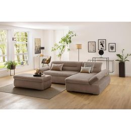 Ecksofa Home Affaire "Avesa L-Form", braun (coffee), B:300cm H:80cm T:172cm, 95% Polyester, 5% Polyacryl, Sofas, Ecksofa, Wahlweise mit Armteilvertsellung und Bettfunktion, B/T/H: 300/172/80cm