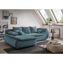 Ecksofa Home Affaire "Imola, bequem, aktuelle Steppung im Sitz, L-Form, Breite 270cm", blau (petrol), B:270cm H:90cm T:170cm, Microfaser PRIMABELLE (100% Polyester) / Struktur (82% Polyester, 9% Viscose, 7% Baumwolle, 2% Nylon);Kunstleder SOFTLUX / Struktur (82% Polyester, 9% Viscose, 7% Baumwolle, 2% Nylon), Sofas, Ecksofa, wahlweise mit Bettfunktion, Topseller