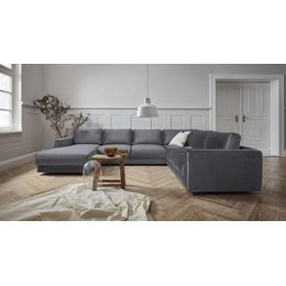 Wohnlandschaft Home Affaire "Hobro U-Form", grau (hellgrau), B:348cm H:80cm T:270cm, Luxus-Microfaser Lederoptik (100% Polyester;Struktur grob (100% Polyester);Samtoptik (100% Polyester), Sofas, Wohnlandschaft, in 3 Bezugsqualit&auml;ten in vielen Farben, Design by Morten Georgsen