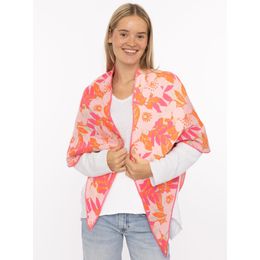 Dreieckstuch Zwillingsherz ""Blumen & Str&auml;ucher"", Damen, beige pink orange, Strick, Materialmix, gemustert, mehrfarbig, Modet&uuml;cher