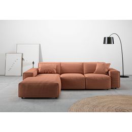 Ecksofa Home Affaire "Glimminge L-Form auch in Breitcord, Feincord + Easy care-Bezug", braun, B:264cm H:71cm T:191cm, 100% Polyester, Sofas, Ecksofa, Breite 264, Zierkissen