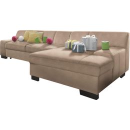 Ecksofa DOMO collection "Norma, elegant & modern, mit flachen Armlehnen, Breite 268cm, L-Form", braun (cafe), B:268cm H:74cm T:153cm, NaturLEDER in Sitz und R&uuml;cken. Korpus in passendem Kunstleder SOFTLUX bezogen;Struktur (90% Polyester, 10% Polyacryl);Mosel Struktur (100% Polyester);Kunstleder SOFTLUX;Microfaser-PRIMABELLE (100% Polyester), Sofas, Ecksofa, wahlweise mit Bettfunktion
