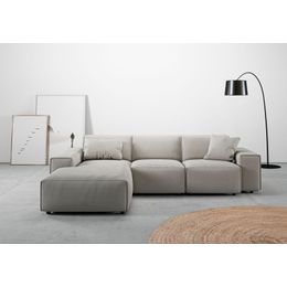 Ecksofa Home Affaire "Glimminge L-Form auch in Breitcord, Feincord + Easy care-Bezug", grau (hellgrau), B:264cm H:71cm T:191cm, 100% Polyester, Sofas, Ecksofa, Breite 264, Zierkissen