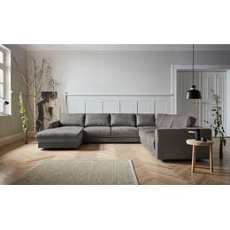 Wohnlandschaft Home Affaire "Hobro U-Form", grau (dunkelgrau), B:348cm H:80cm T:270cm, Luxus-Microfaser Lederoptik (100% Polyester;Struktur grob (100% Polyester);Samtoptik (100% Polyester), Sofas, Wohnlandschaft, in 3 Bezugsqualit&auml;ten in vielen Farben, Design by Morten Georgsen