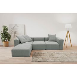 Ecksofa Home Affaire "Gerrid L-Form", grau (hellgrau), B:301cm H:69cm T:193cm, 100% Polyester, Sofas, Ecksofa, Cord-Bezug, Modulsofa, bestehend aus Eck- und Mittelelement + Hocker
