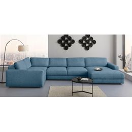 Wohnlandschaft Home Affaire "Bloomfield, Mega Polsterecke, Breite 390cm, viel Platz, U-Form", blau (tepestry), B:390cm H:84cm T:209cm, 100% Polyester, Sofas, Wohnlandschaft, In verschiedenen Gr&ouml;&szlig;en bestellbar