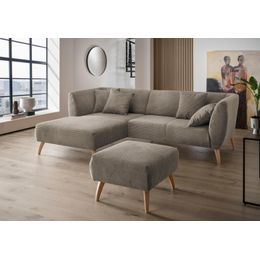 Ecksofa Home Affaire "Colori Polsterm&ouml;bel mit zeitlos eleganter R&uuml;ckenf&uuml;hrung. L-Form", braun (grau, braun), B:264cm H:80cm T:160cm, 100% Polyester, Sofas, Ecksofa, Holzfu&szlig;farbe w&auml;hlbar, inkl. 4x Zierkissen