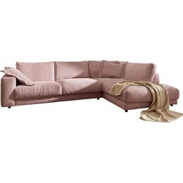 Ecksofa Home Affaire "Enisa XXL B/T/H: 325/224/85 cm L-Form", rosa (ros&eacute;), B:325cm, Cord (88% Polyester / 12% Polyacryl), Sofas, Ecksofa, Kuschelig, gem&uuml;tlich, in 5 Farben, Bezug in Cord, mit 2 Zierkissen
