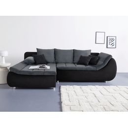 Ecksofa Home Affaire "Imola, elegant und modern, aktuelle Steppung im Sitz, bequem, L-Form", schwarz (schwarz, anthrazit), B:271cm H:90cm T:104cm, Sofas, Ecksofa, frei im Raum stellbar, wahlweise mit Bettfunktion und Bettkasten