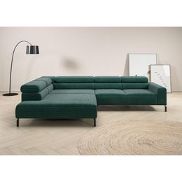 Ecksofa Home Affaire "Antonelli, L-Form, inkl. Kopfteilverstellung, Breite 312 cm", gr&uuml;n, B:312cm H:71cm T:219cm, 95% Polyester, 5% Nylon, Sofas, Ecksofa, ohne Sitztiefenverstellung, in Cord, gr&uuml;n