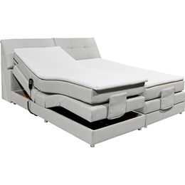 Boxspringbett ED EXCITING DESIGN "Carpino wahlweise in den Breiten 120cm oder 180cm erh&auml;ltlich", grau (hellgrau artemis 18 silber), B:182cm L:234cm, Komplettbetten, Boxspringbett, inkl. Motor, Stauraum im Kopfteil und Topper