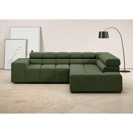 Ecksofa Home Affaire "Ancona, incl. Kopfteilverstellung + 3 Zierkissen, L-Form, Breite 249cm", gr&uuml;n (oliv), B:249cm H:70cm T:215cm, 95% Polyester, 5% Nylon, Sofas, Ecksofa, wahlweise motorische Sitztiefenverstellung, B/T(H: 249/215/70 cm