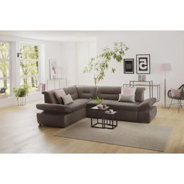 Ecksofa Home Affaire "Avesa L-Form", braun (dunkelbraun), B:275cm H:80cm T:211cm, 100% Polyester, Sofas, Ecksofa, Wahlweise mit Arm- und Bettfunktion, B/T/H: 275/211/80 cm