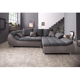 Ecksofa Home Affaire "Imola, bequem, aktuelle Steppung im Sitz, L-Form, Breite 270cm", grau (grau, dunkelgrau), B:270cm H:90cm T:170cm, Microfaser PRIMABELLE (100% Polyester) / Struktur (82% Polyester, 9% Viscose, 7% Baumwolle, 2% Nylon);Kunstleder SOFTLUX / Struktur (82% Polyester, 9% Viscose, 7% Baumwolle, 2% Nylon), Sofas, Ecksofa, wahlweise mit Bettfunktion, Topseller