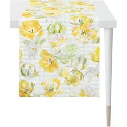Tischl&auml;ufer Apelt "6405 SPRINGTIME, Fr&uuml;hjahrsdeko, Fr&uuml;hling", gelb (wei&szlig;, gelb, natur), B:48cm L:140cm, Baumwolle, Polyester, Tischdecken, Digitaldruck