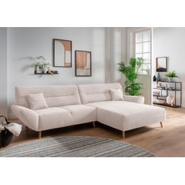 Ecksofa Home Affaire "Drago, elegant und zeitlos, komfortabel, Holzfu&szlig;, L-Form", beige (creme), B:290cm H:81cm T:166cm, 100% Polyester, Sofas, Ecksofa, frei im Raum stellbar, inkl. 2 Zierkissen