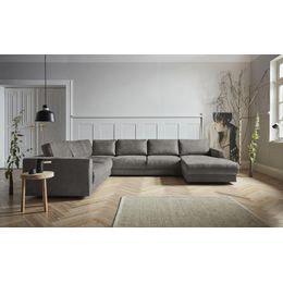 Wohnlandschaft Home Affaire "Hobro U-Form", grau (dunkelgrau), B:348cm H:80cm T:270cm, Luxus-Microfaser Lederoptik (100% Polyester;Struktur grob (100% Polyester);Samtoptik (100% Polyester), Sofas, Wohnlandschaft, in 3 Bezugsqualit&auml;ten in vielen Farben, Design by Morten Georgsen
