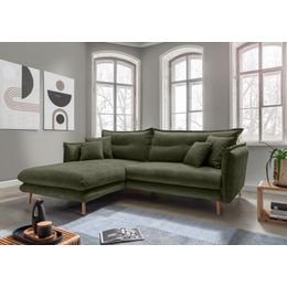 Ecksofa Home Affaire "Lazio modern und bequem, schmale Armlehnen, tolle Detailverarbeitung", gr&uuml;n (olive), B:255cm H:94cm T:180cm, 100% Polyester, Sofas, Ecksofa, zwei verschiedene Fu&szlig;farben w&auml;hlbar