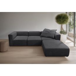 3-Sitzer Home Affaire "Utvik kann individuell zusammengestellt werden", grau (anthrazit), B:301cm H:69cm T:108cm, 95% Polyester, 5% Nylon, Sofas, Modulsofa, bestehend aus 2 Eck-, 1 Mittelelement und 1 Hocker