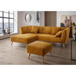Ecksofa Home Affaire "Colori Polsterm&ouml;bel mit zeitlos eleganter R&uuml;ckenf&uuml;hrung. L-Form", gold, B:264cm H:80cm T:160cm, 100% Polyester, Sofas, Ecksofa, Holzfu&szlig;farbe w&auml;hlbar, inkl. 4x Zierkissen