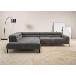 Ecksofa Home Affaire "Antonelli, L-Form, inkl. Kopfteilverstellung, Breite 312 cm", grau (dunkelgrau), B:312cm H:71cm T:219cm, 95% Polyester, 5% Nylon, Sofas, Ecksofa, ohne Sitztiefenverstellung, in Cord, dunkelgrau